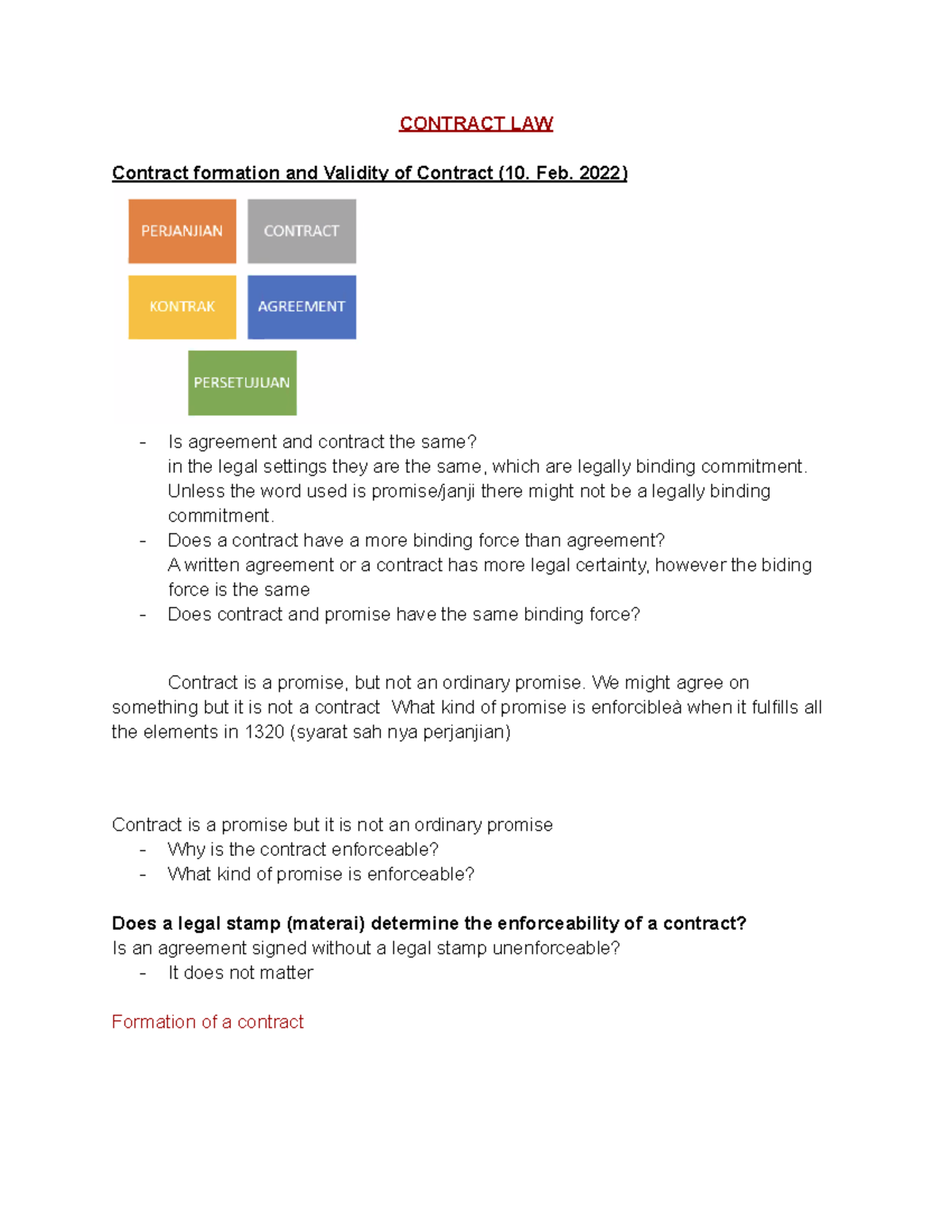 Contract Law Before Mid - CONTRACT LAW Contract formation and Validity ...