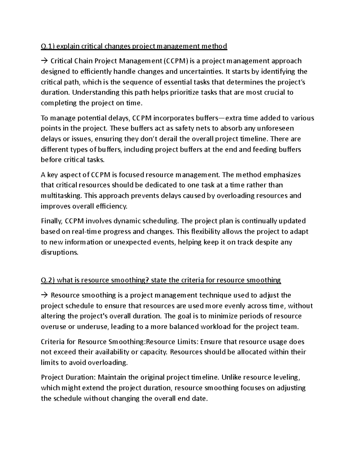 Spm answer - Q) explain critical changes project management method → ...