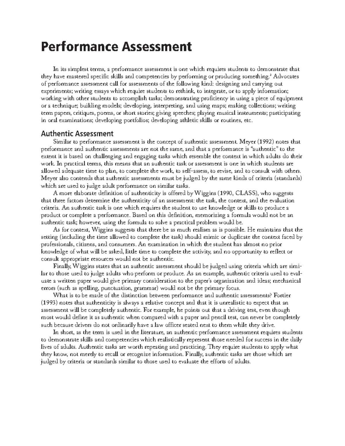 7.Performance Assessment - Performance Assessment In its simplest terms ...