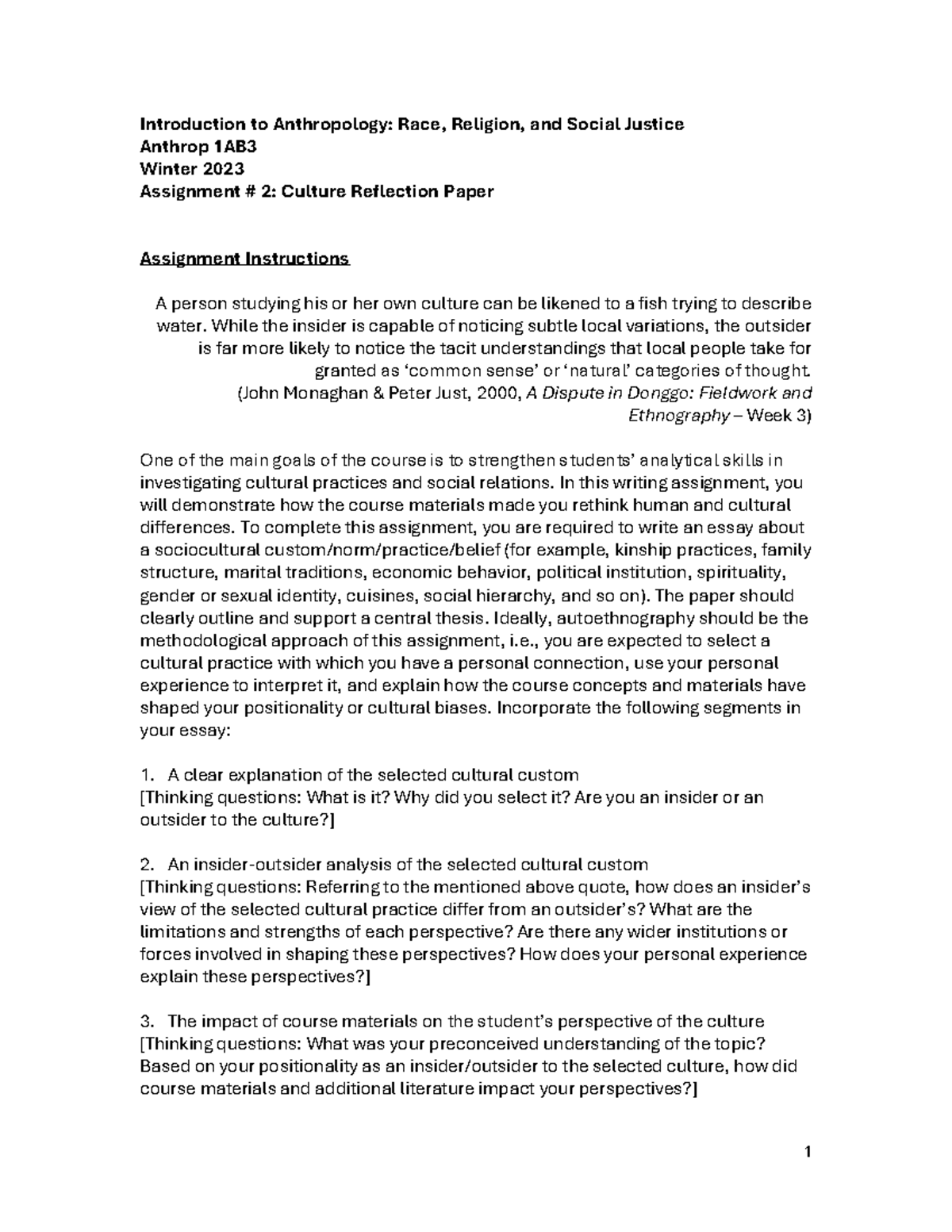 Assignment 2 Culture Reflection Paper Rubric - Introduction to ...