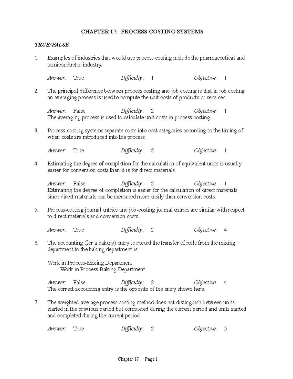Process Costing Exercises with Answers horngren 11e - CHAPTER 17 ...