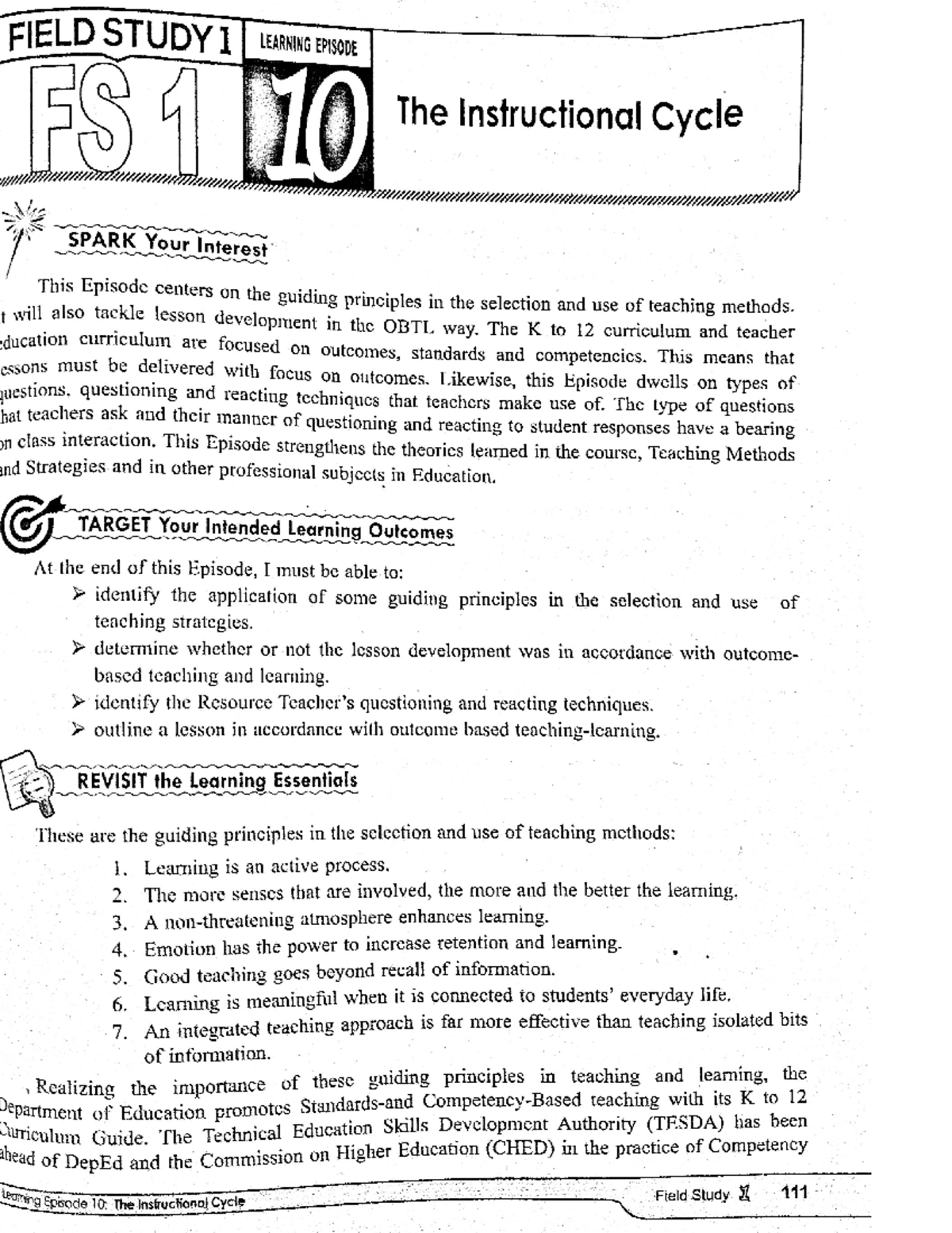 Field Study 1-Learning Episode 10-16 - BTTE-English - Studocu