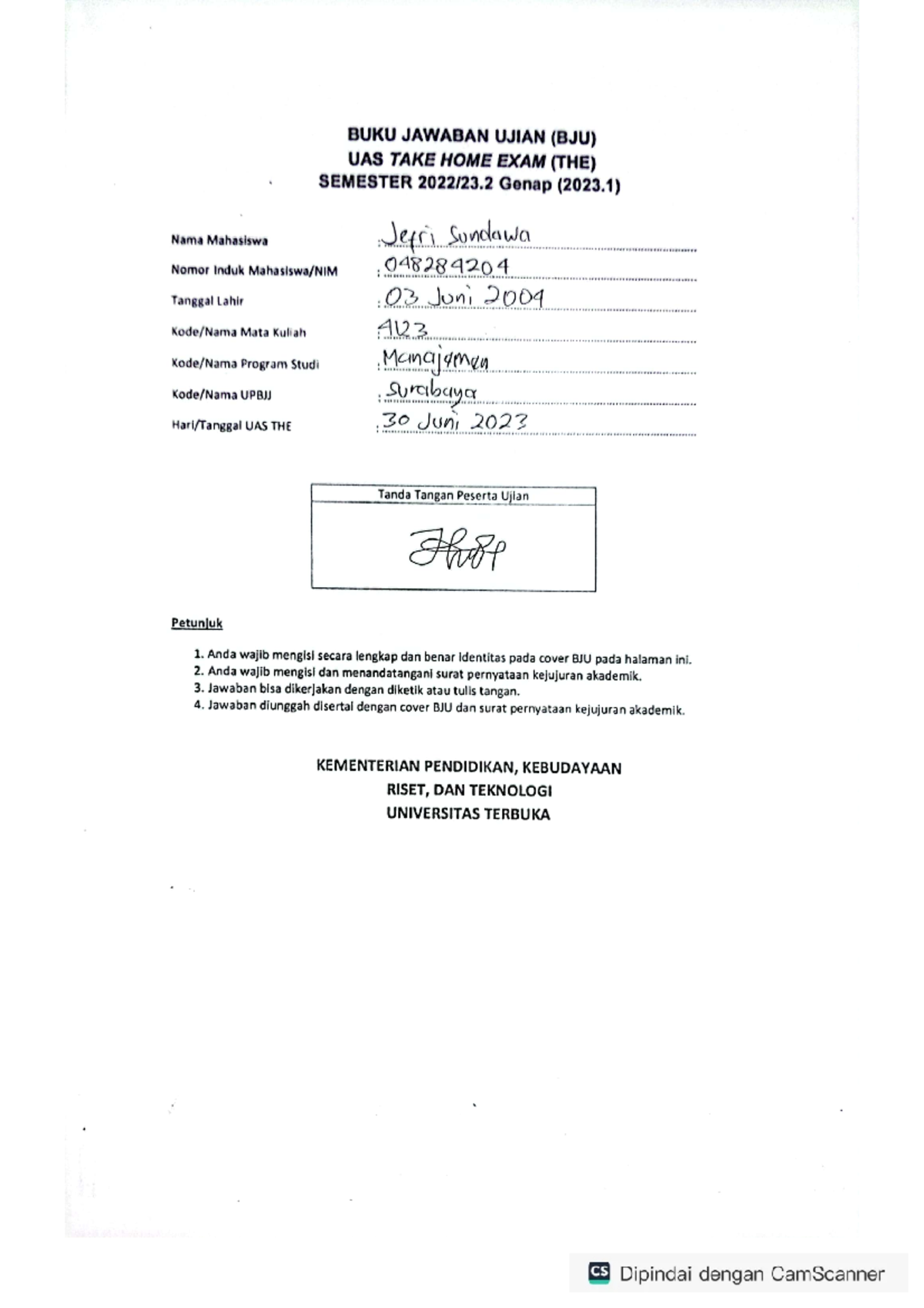 BJU UAS THE UT 4123 - Buku JU - Organisasi - Studocu