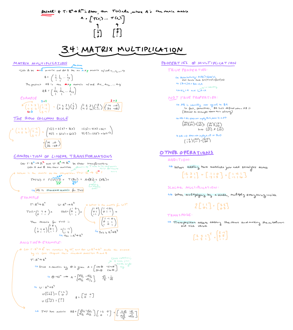 3 - 3.4 - Matrix Multiplication Row column rule, composition of linear transformations, - MATRIX ...