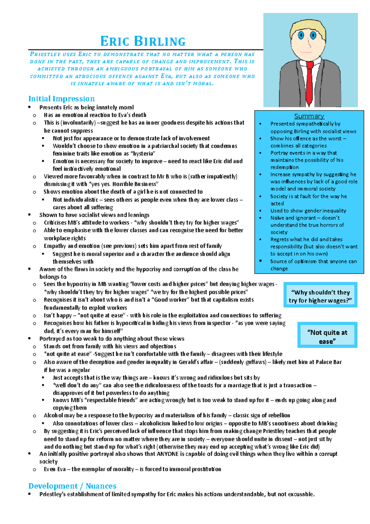 Notes Eric - ERIC BIRLING P R I E S T L E Y U S E S ER I C T O D E M O ...