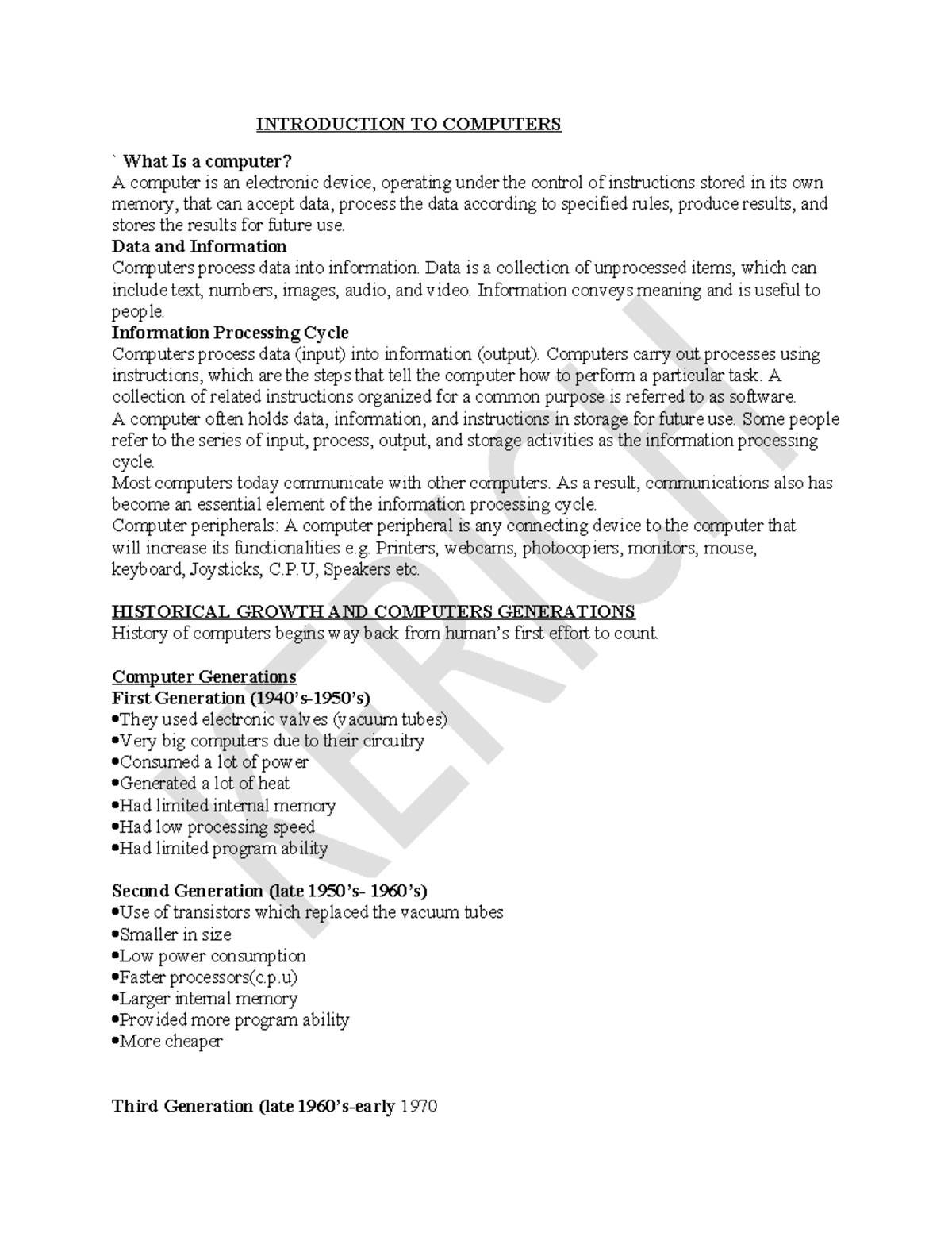 1- Introduction TO Computer- Package - INTRODUCTION TO COMPUTERS ` What Is a computer? A ...