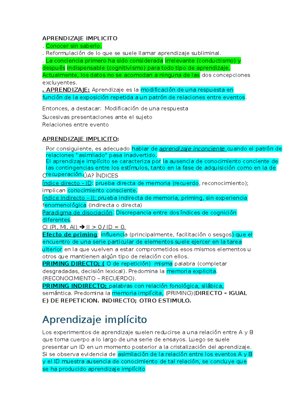 Aprendizaje Implicito - APRENDIZAJE IMPLICITO . Conocer sin saberlo. . Reformulación de lo que ...