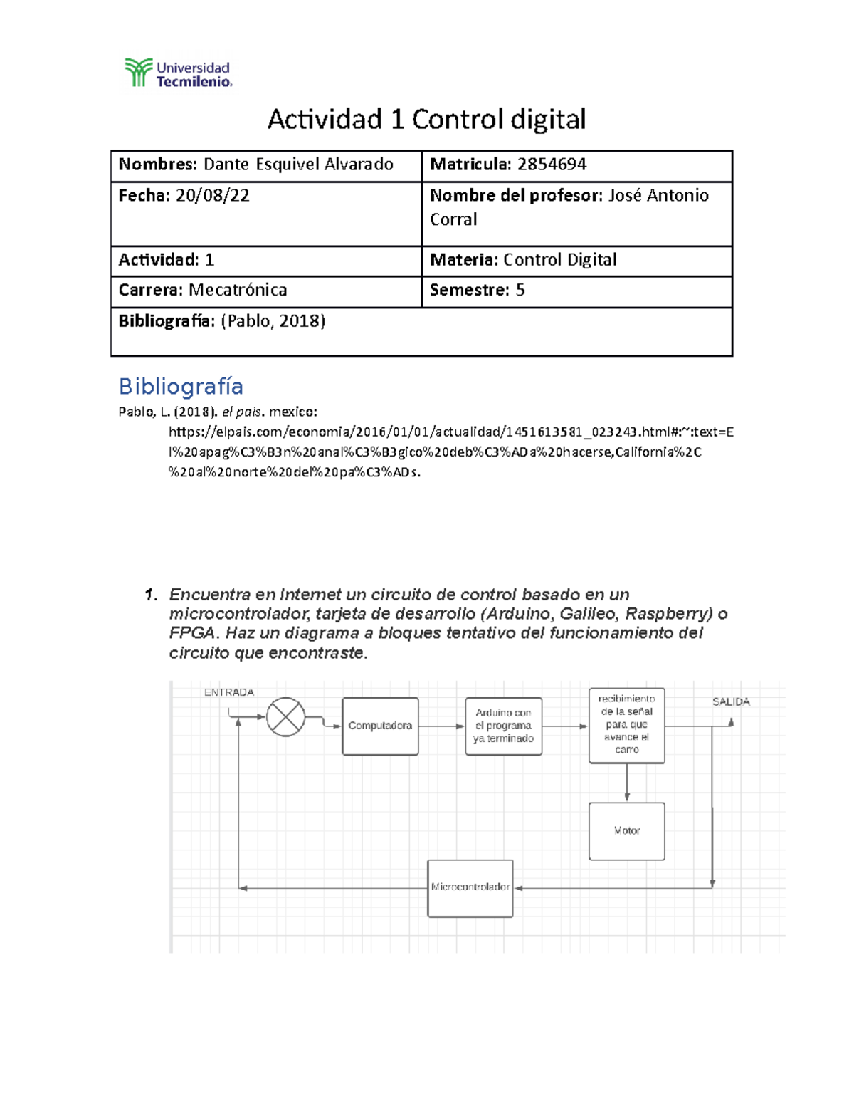 Actividad 1 Control digital - Actividad 1 Control digital Nombres: Dante Esquivel Alvarado - Studocu