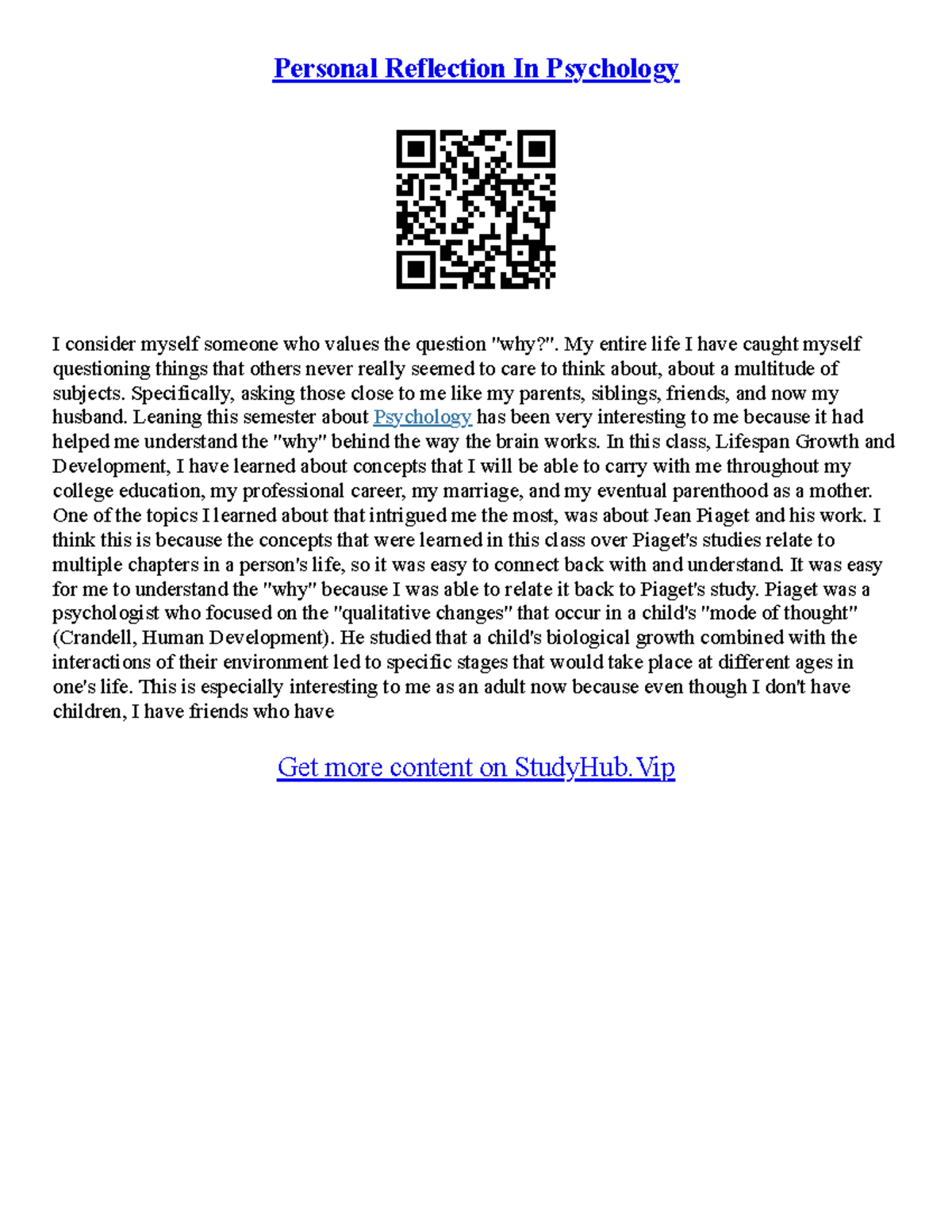 Personal Reflective Essays Examples - Personal Reflection In Psychology ...