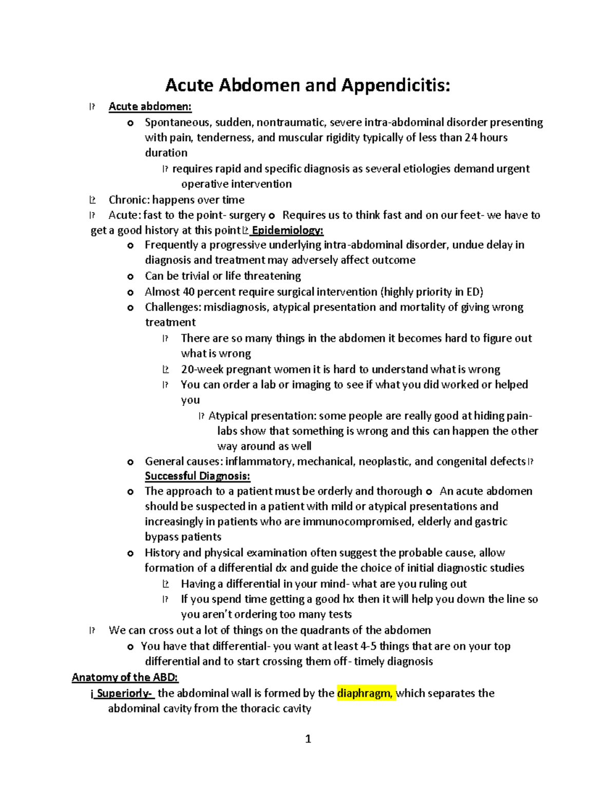Acute Abdomen and Appendicitis Study Notes - Acute Abdomen and ...