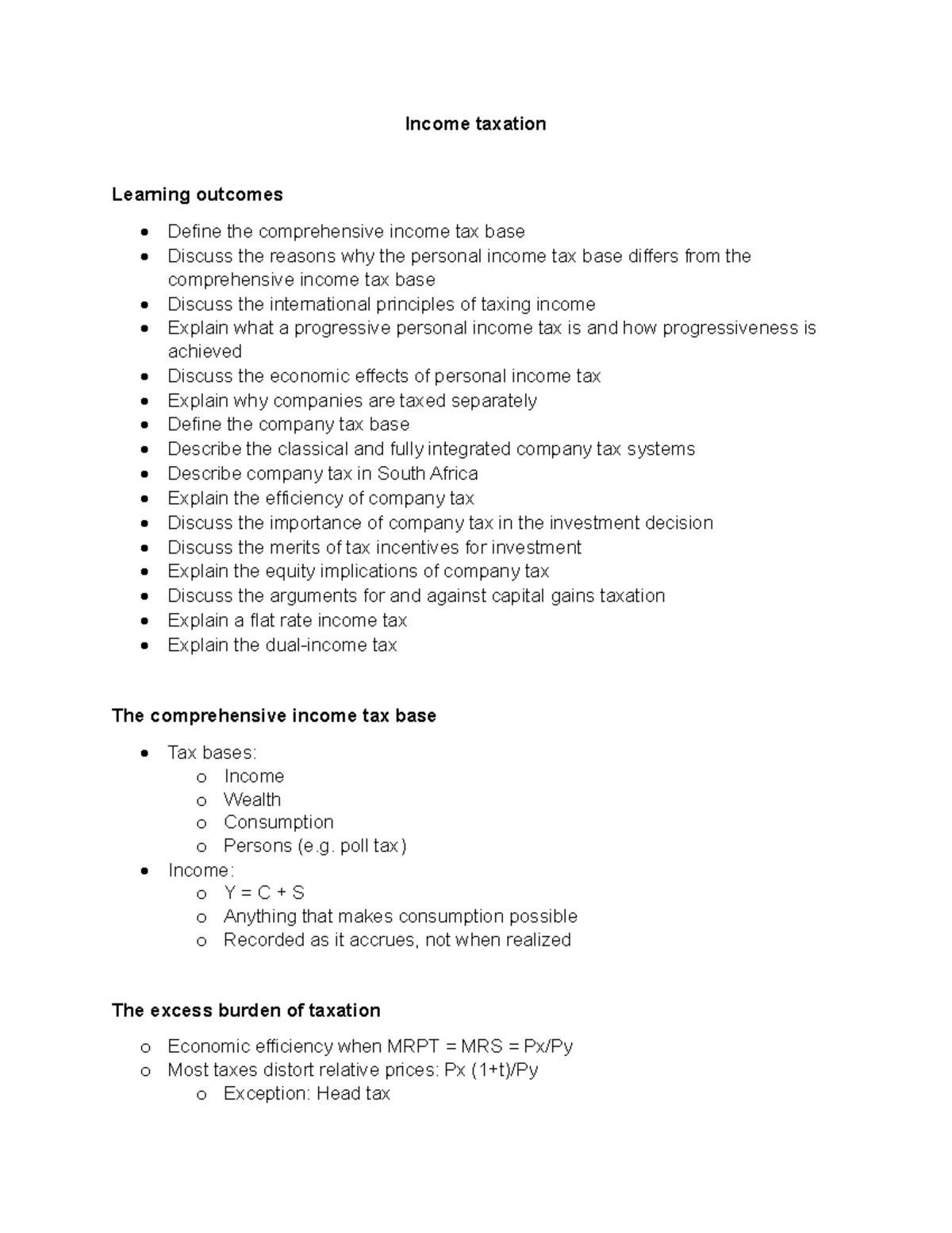Income Taxations Notes - Income taxation Learning outcomes Define the ...