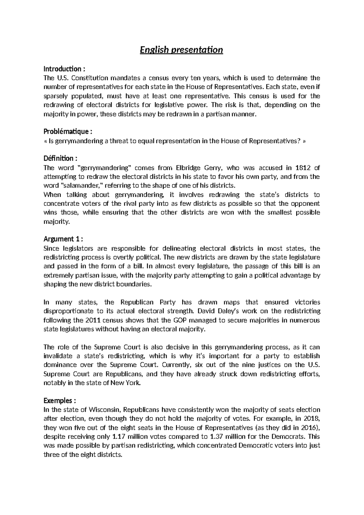 English presentation - exposé sur le gerrymandering - English ...
