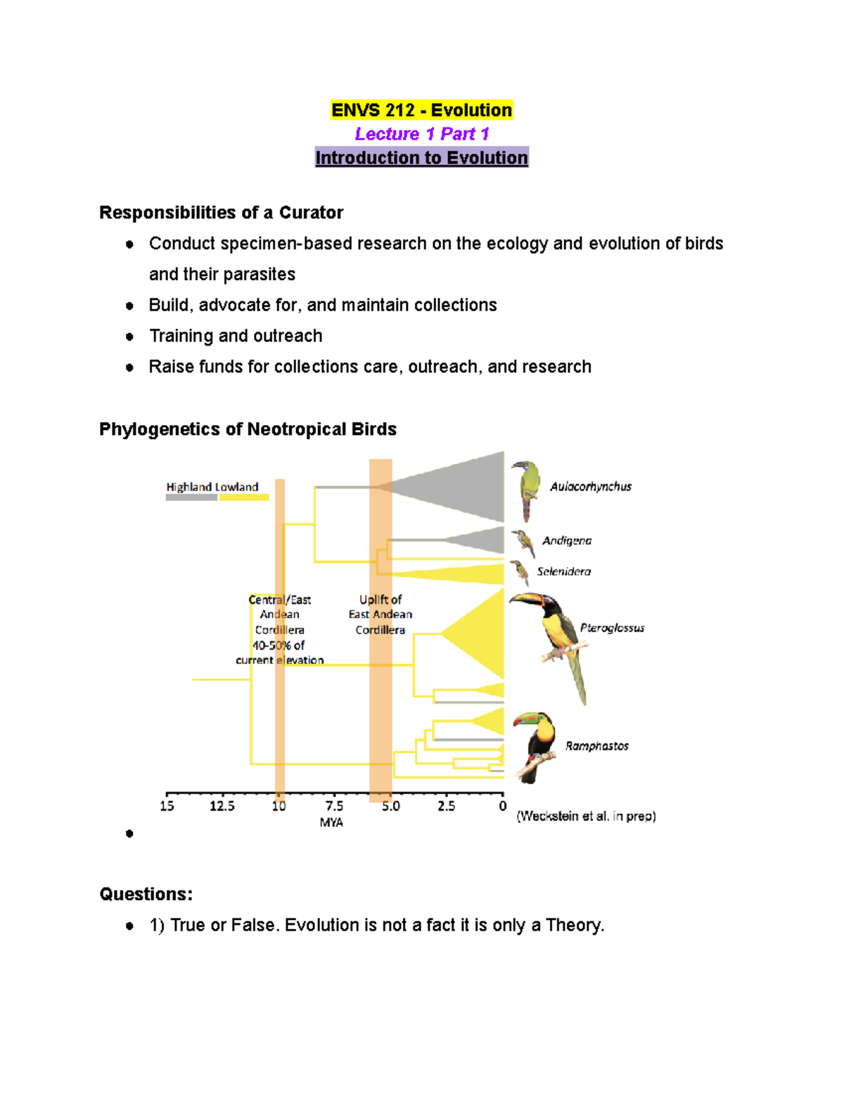 ENVS 212 Lecture 1 - Spring 2020 - ENVS 212 - Evolution Lecture 1 Part 1 Introduction to ...