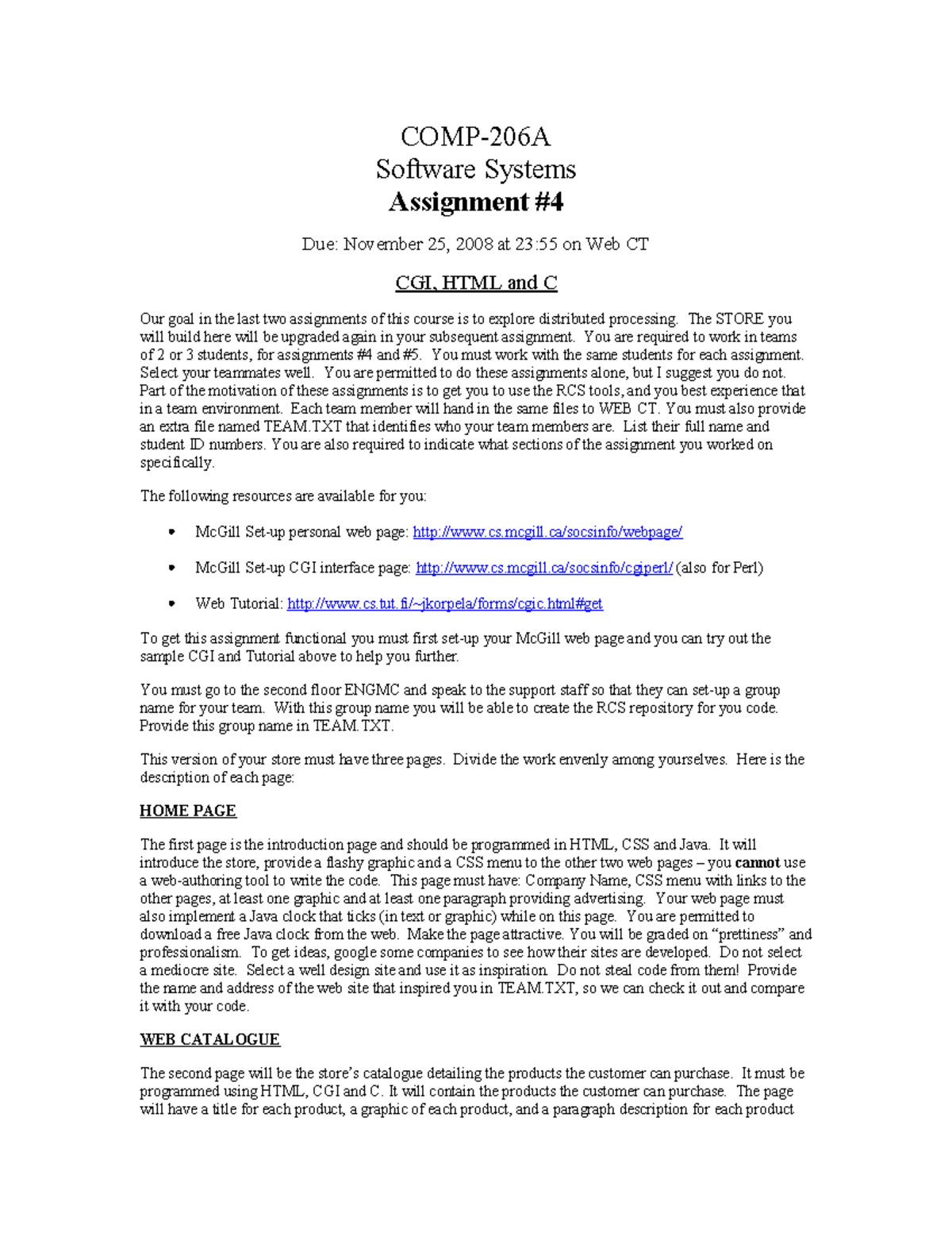 Assignment 4 - Web - Practice/Exam - COMP-206A Software Systems Assignment Due: November 25 ...