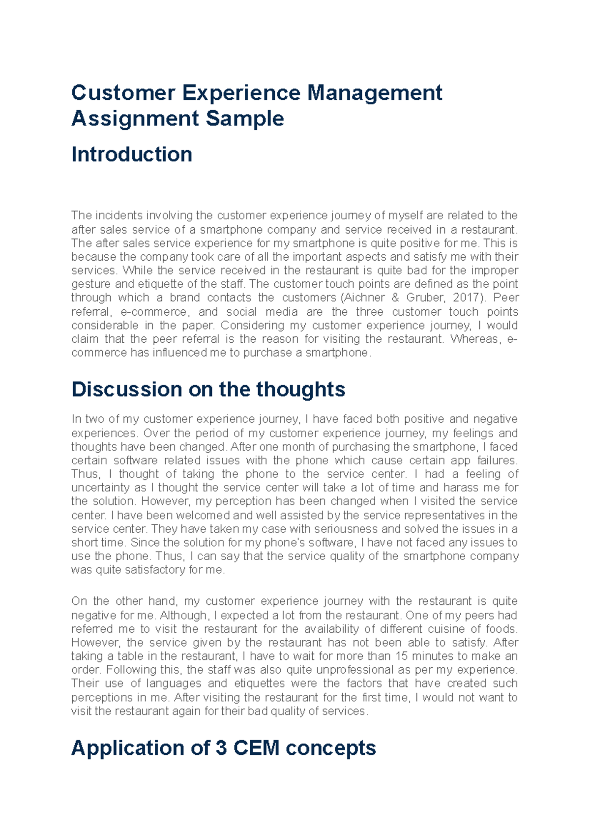Customer Experience Management Assignment Sample - Customer Experience ...