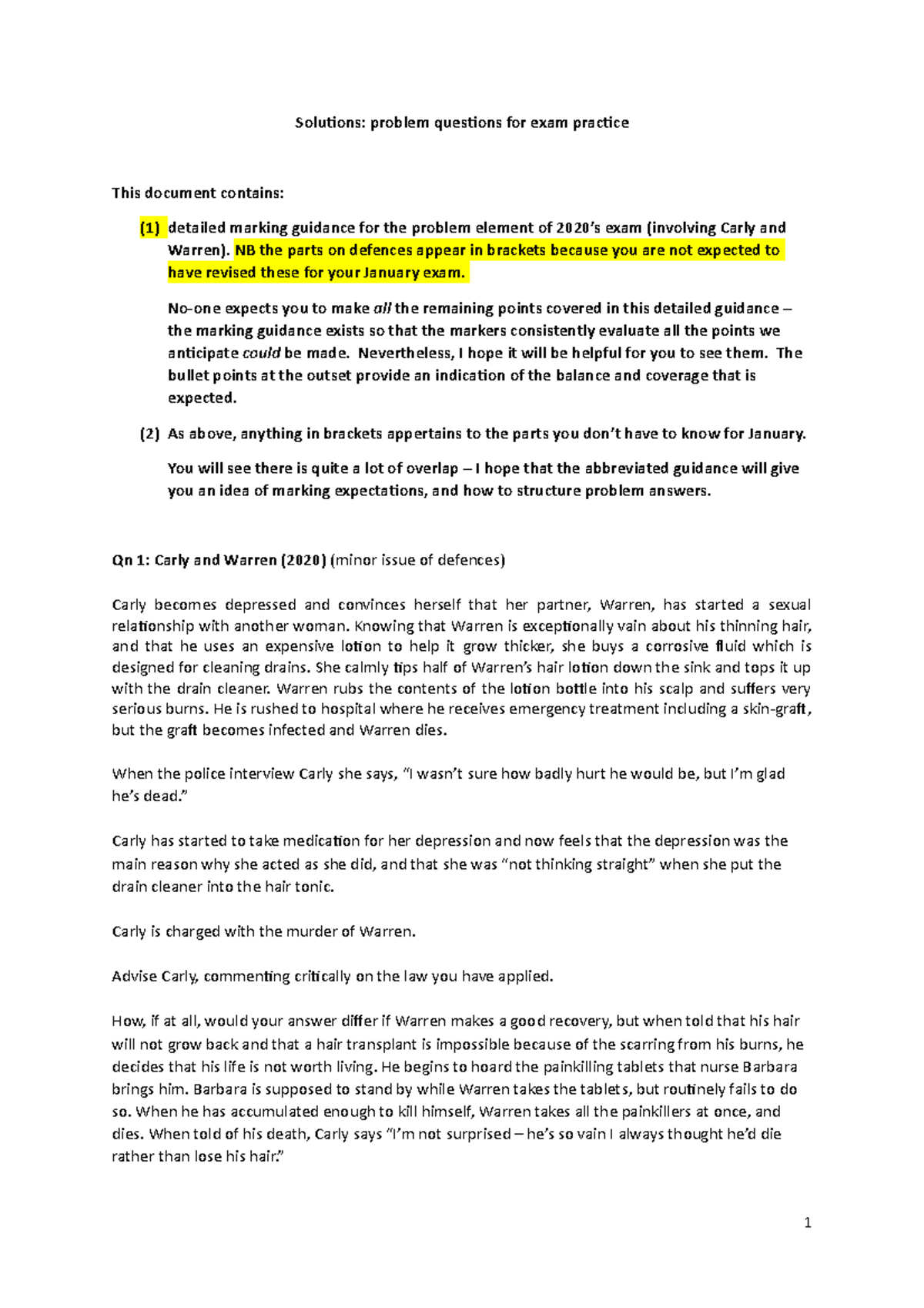 Problem questions practice - 2020 - Solutions: problem questions for ...