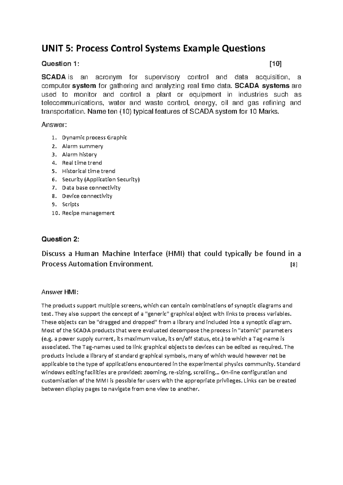 UNIT 5 Typical Questions - Copy - UNIT 5: Process Control Systems ...