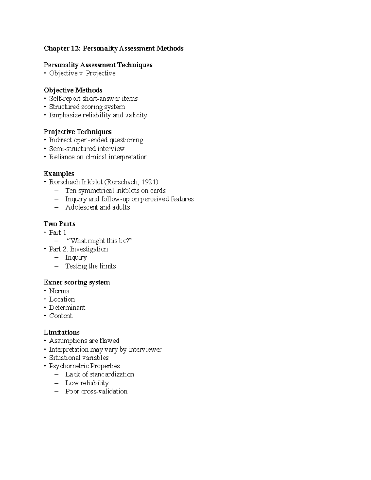 CHAPTER 12 PA LEC - Chapter 12: Personality Assessment Methods ...