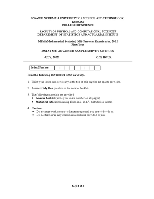 Mstat 552 Mid-Sem 2022 - Questions for sample survey, however ...