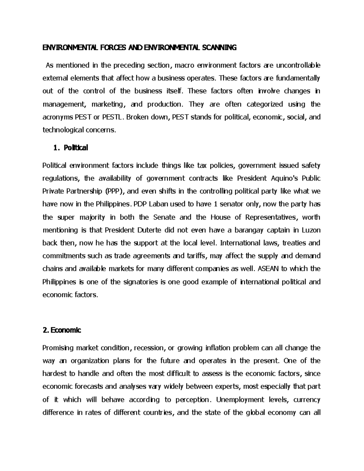 Environmental Forces AND Environmental Scanning - ENVIRONMENTAL FORCES ...