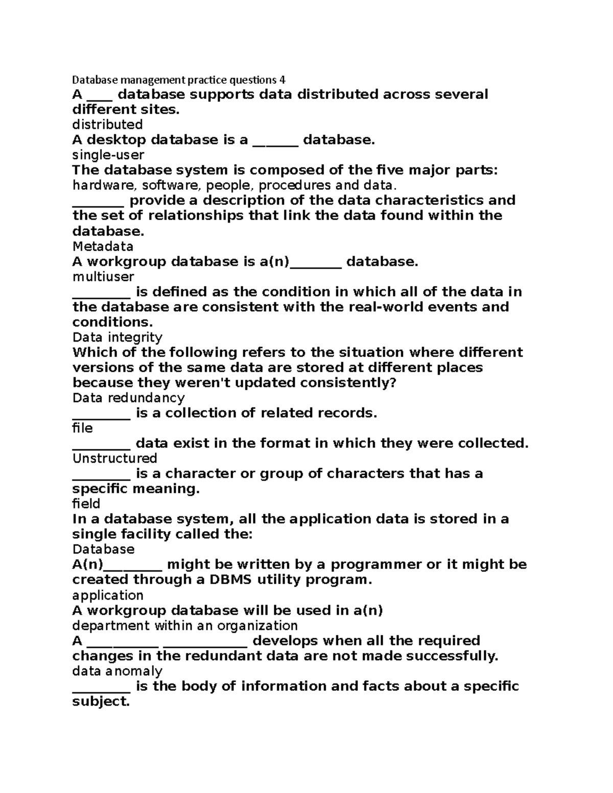 Database management practice questions 4 - distributed A desktop ...