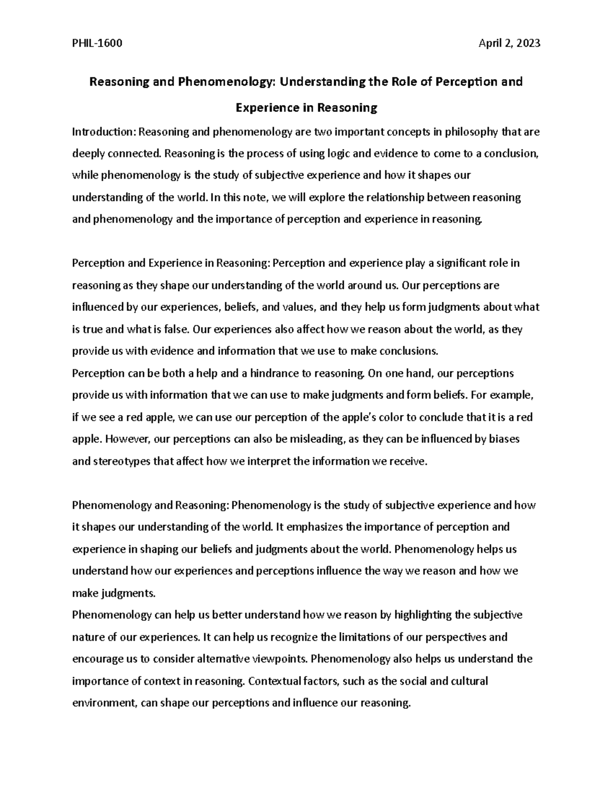 Reasoning and phenomenology - Reasoning is the process of using logic ...