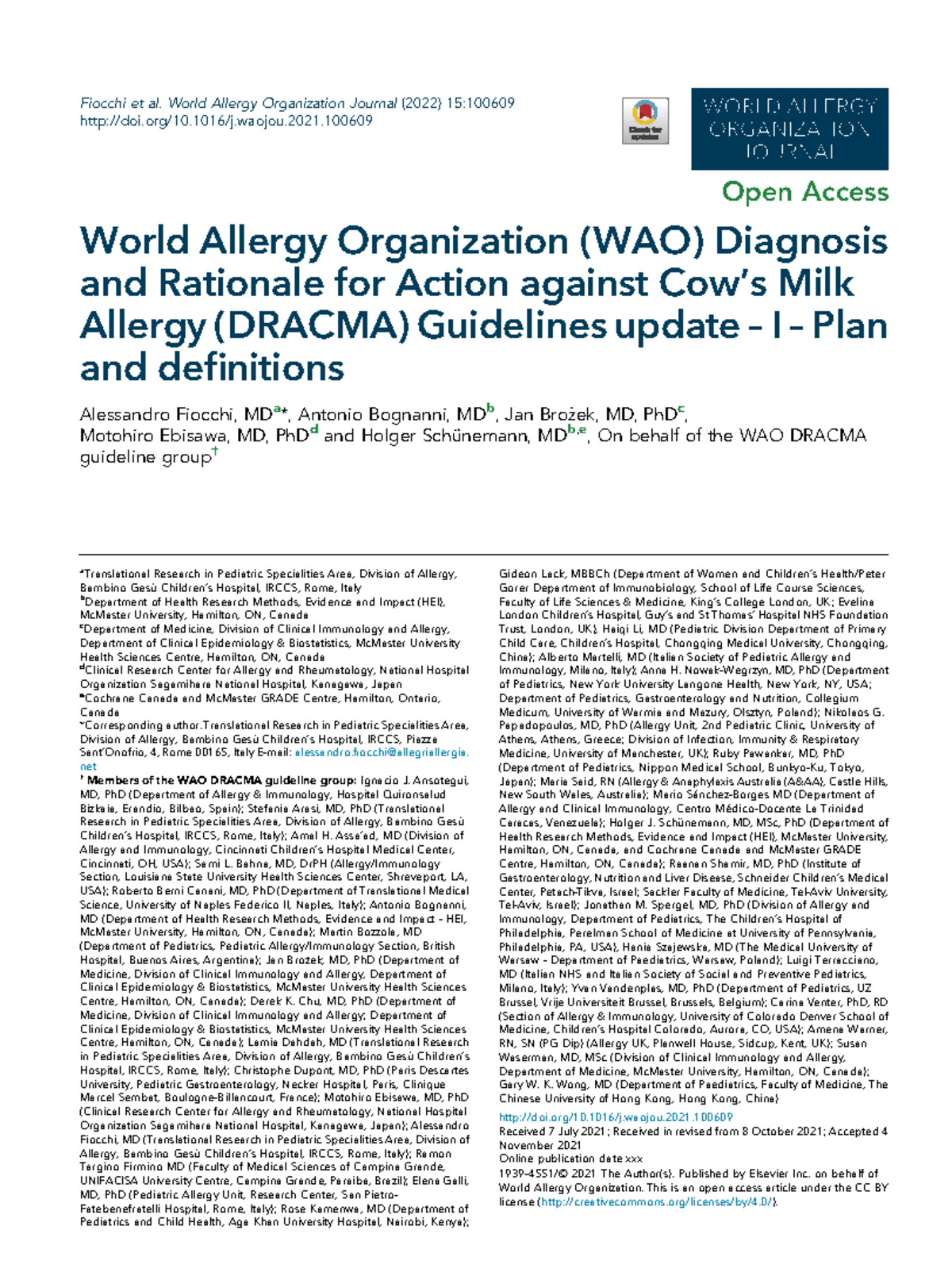 World Allergy Organization WAO Diagnosis and Rationale for Action ...
