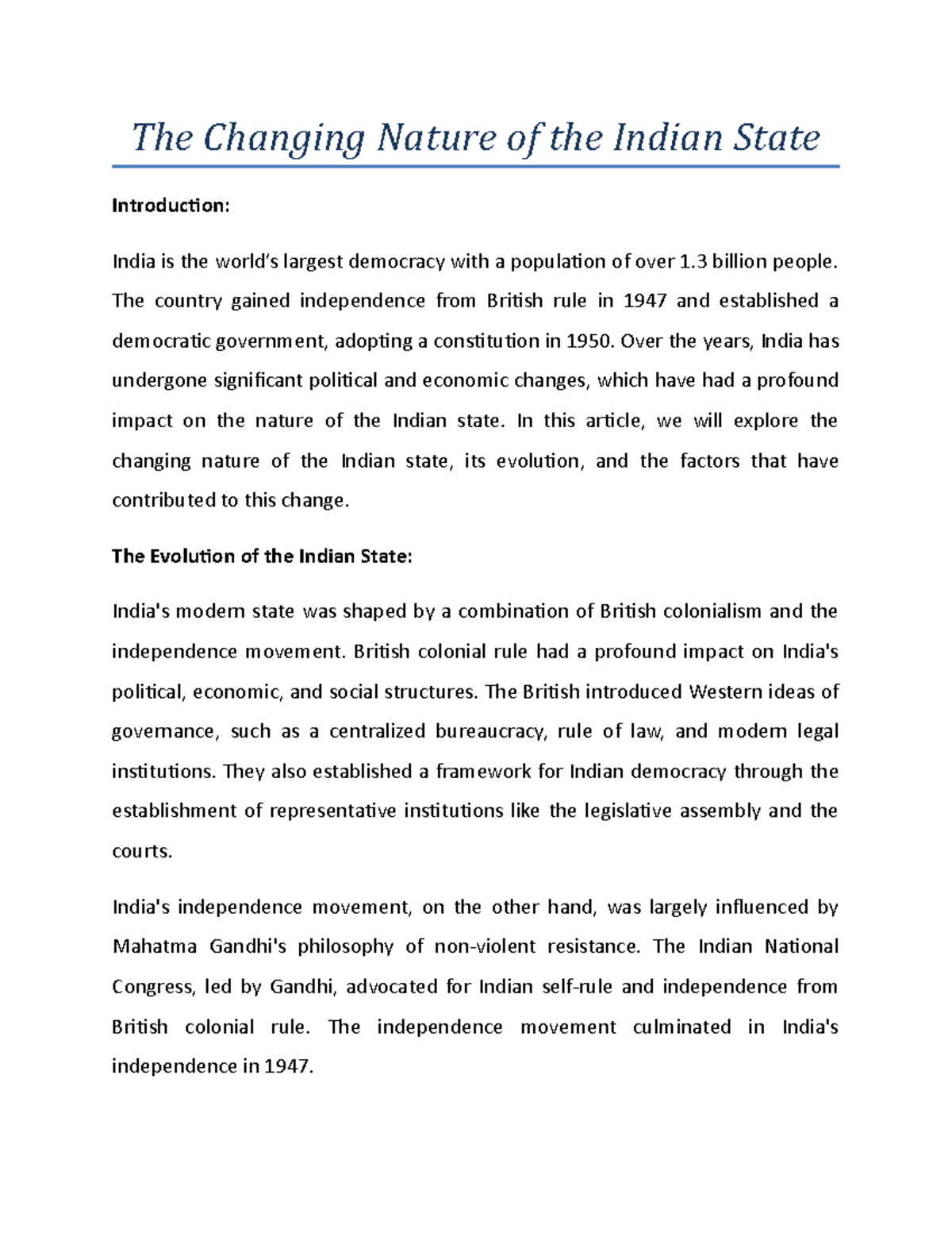 The Changing Nature of the Indian State - The Changing Nature of the ...