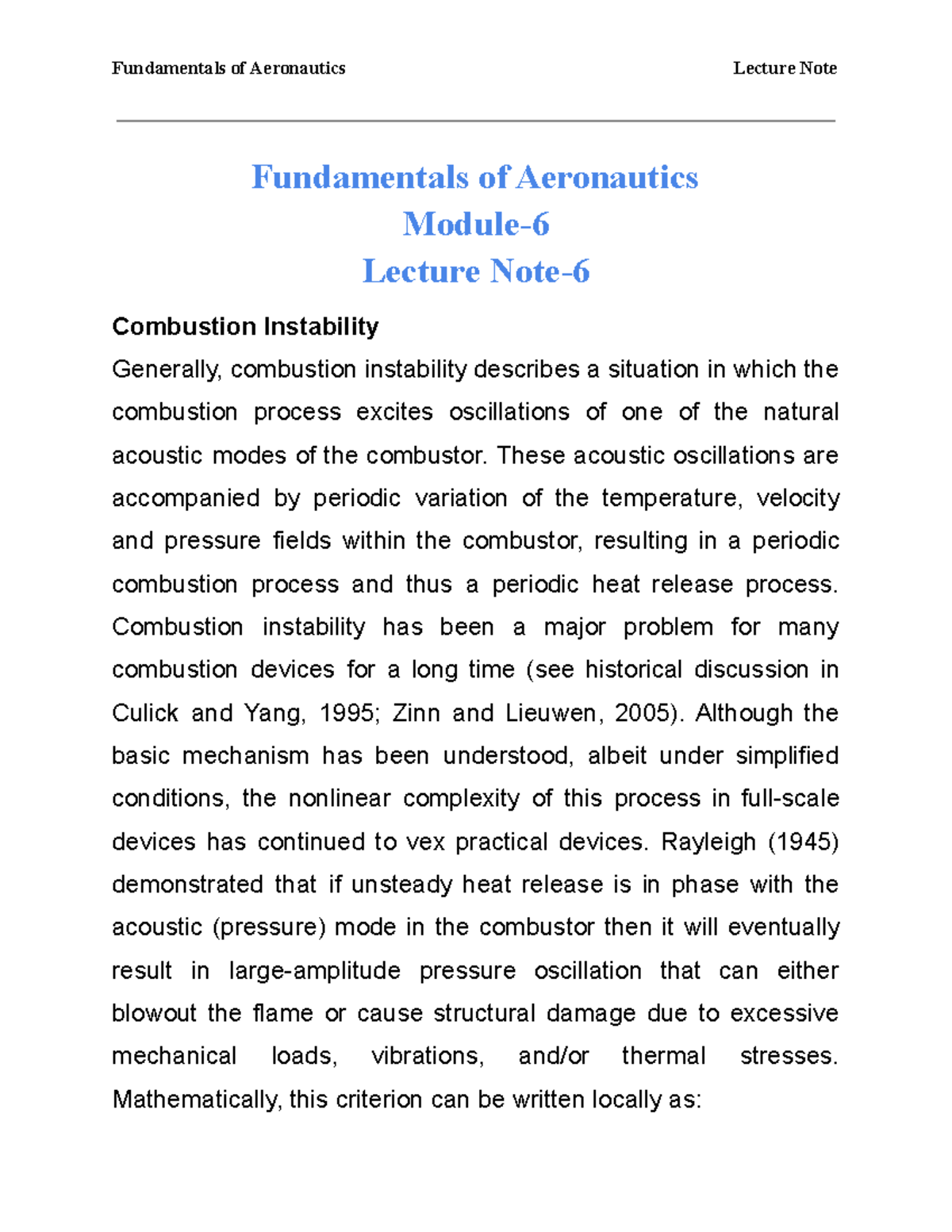 Fundamentals of Aeronautics Module 6 Lecture note 6 - Fundamentals of ...