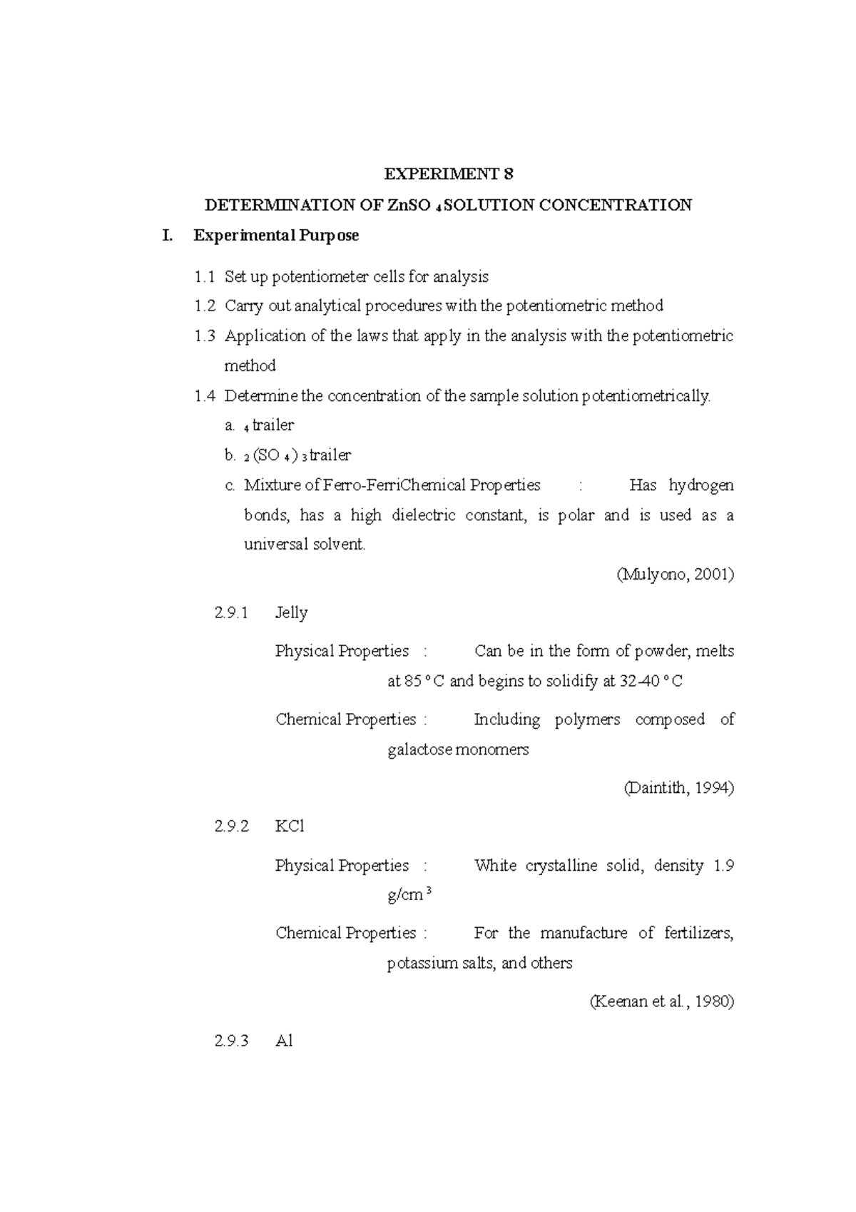 Report P8 Agnis - EXPERIMENT 8 DETERMINATION OF ZnSO 4 SOLUTION ...