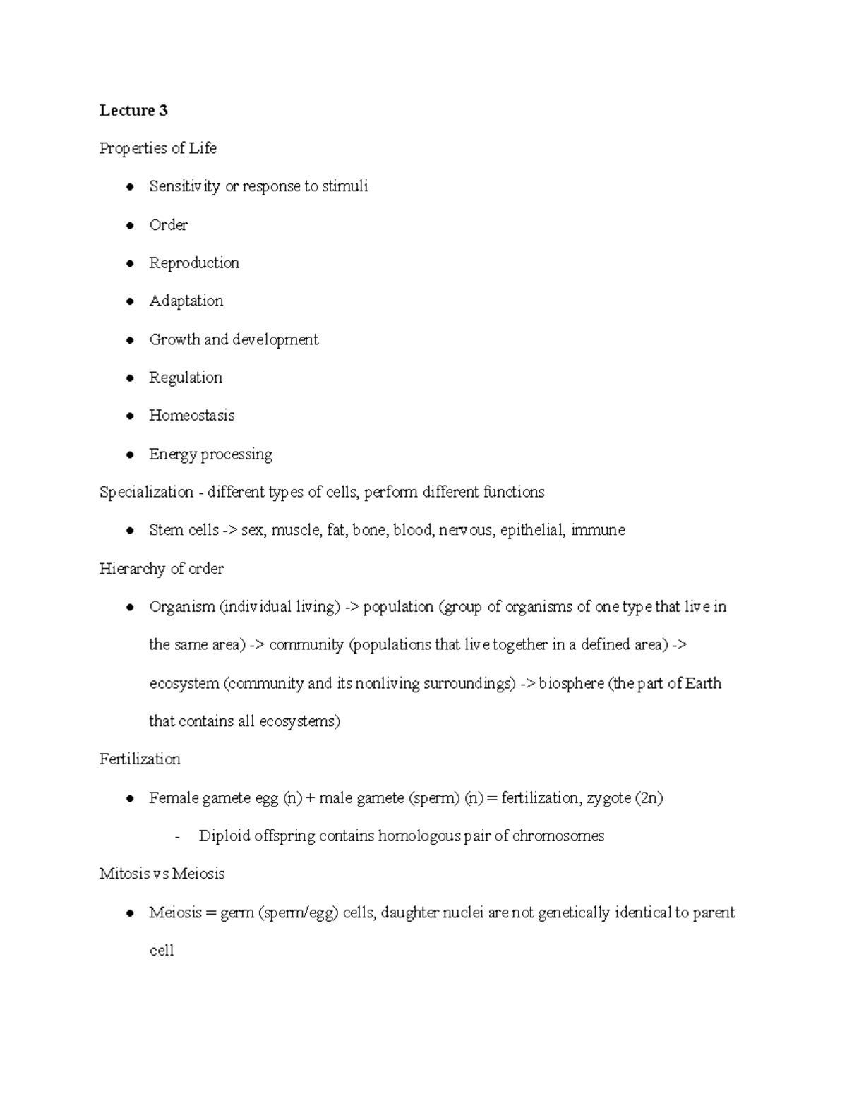 Biology Properties of Life Lecture Notes - Lecture 3 Properties of Life ...