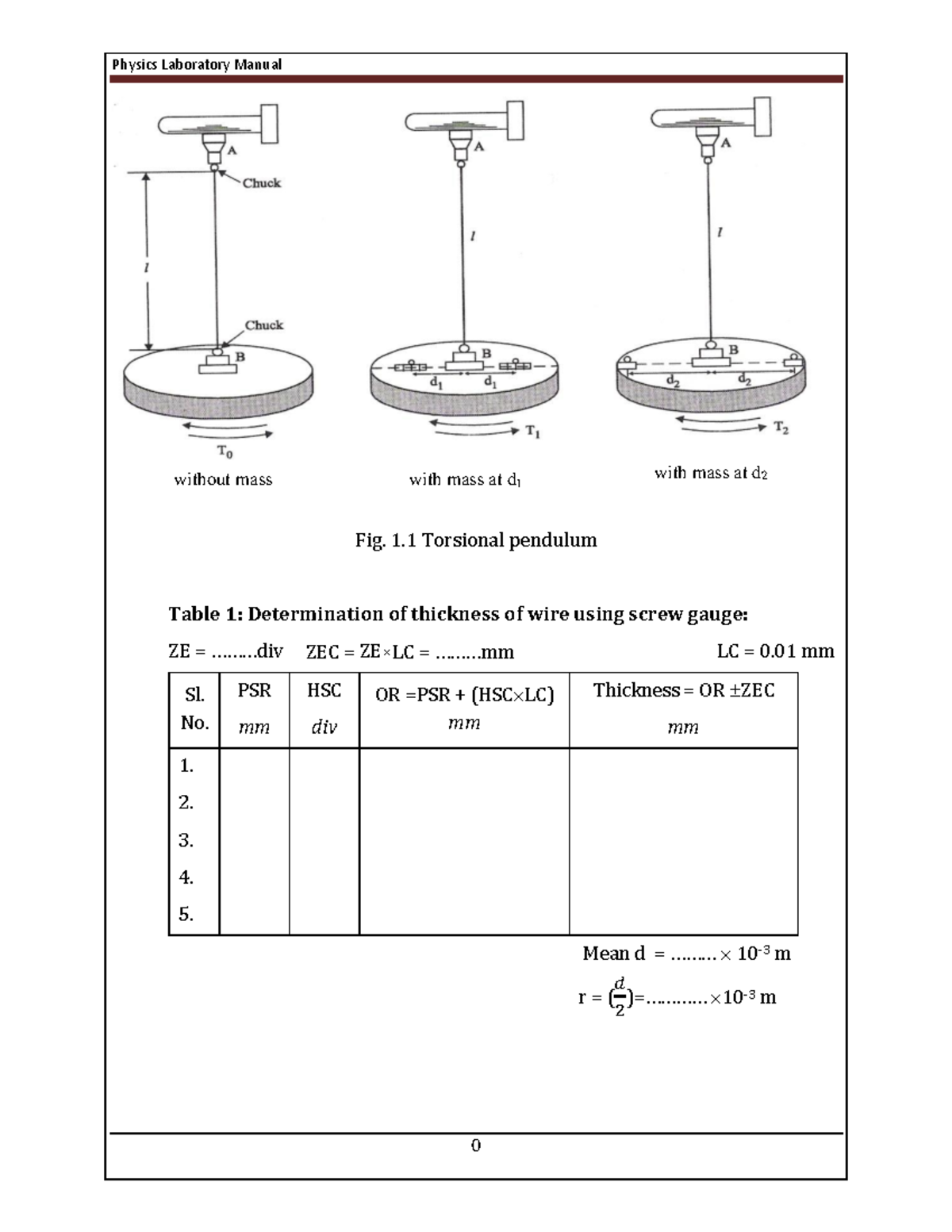 Physics Lab Manual 2022 - 2023 - Fig. 1 Torsional pendulum Table 1 ...