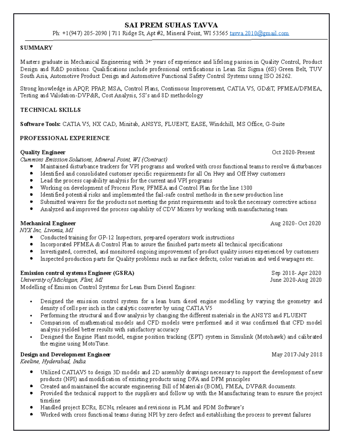 Sai-Cummins-Resume - I want to know - SAI PREM SUHAS TAVVA Ph: +1(947 ...