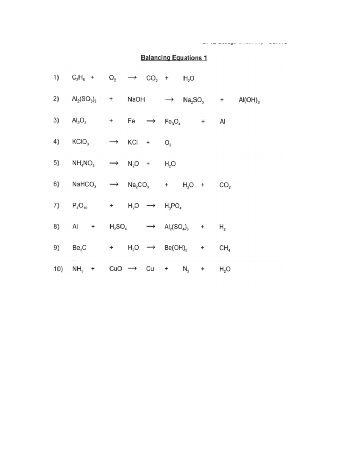 Balancing Chemical Equations- Homework (1).docx - CHEM 1500 - Balancing ...