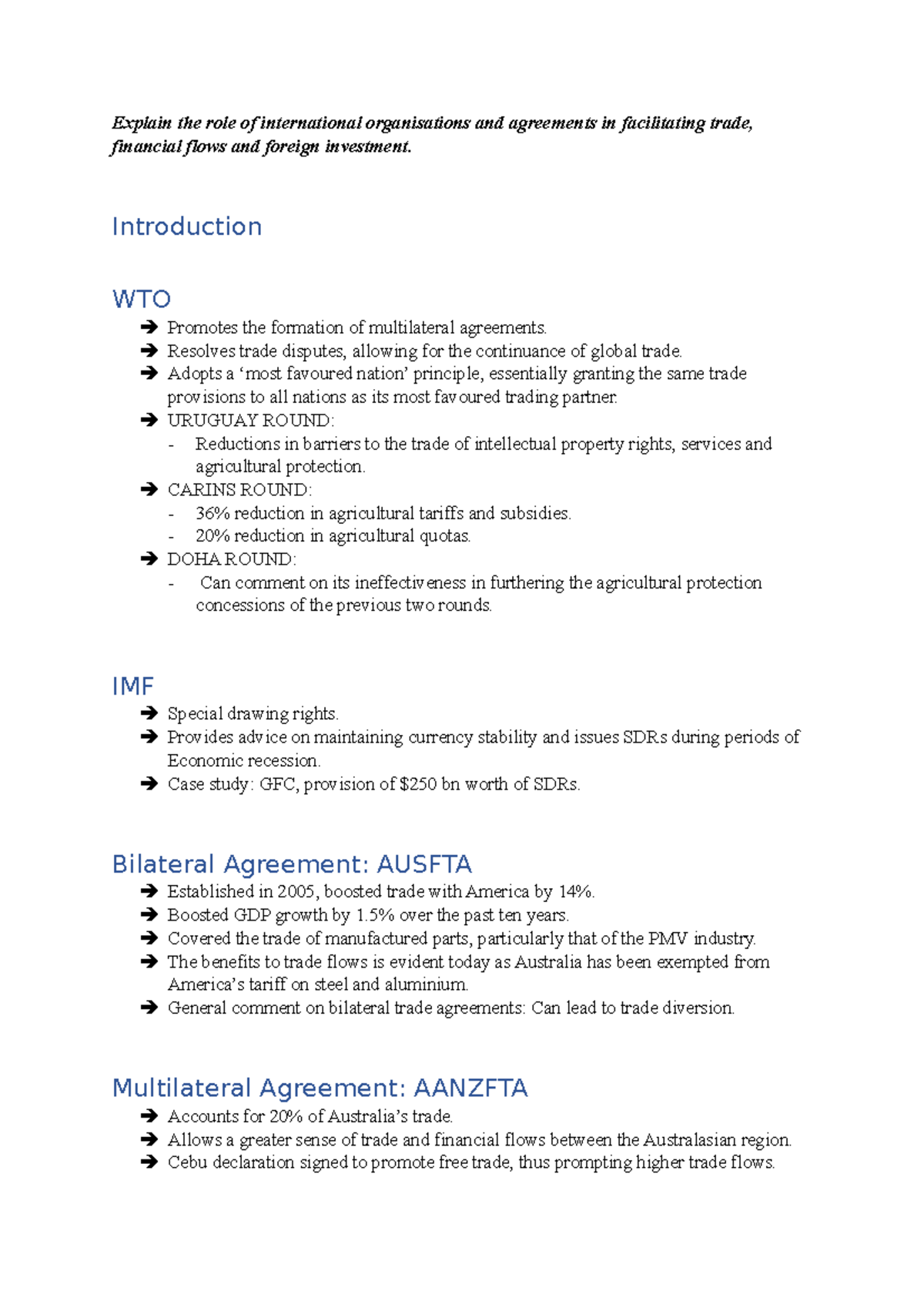 Essay 14 - Grade: 12 - Explain the role of international organisations ...