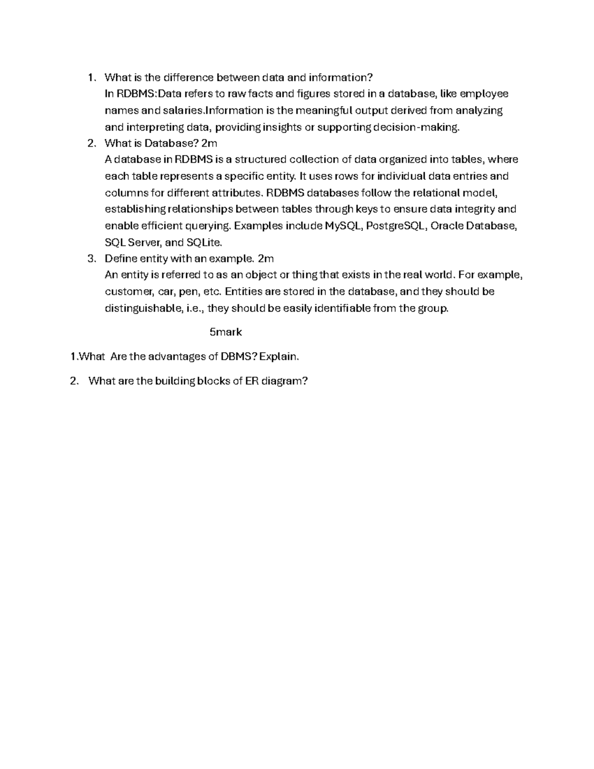 Rdbms assignment - yesss - What is the difference between data and information? In RDBMS:Data ...