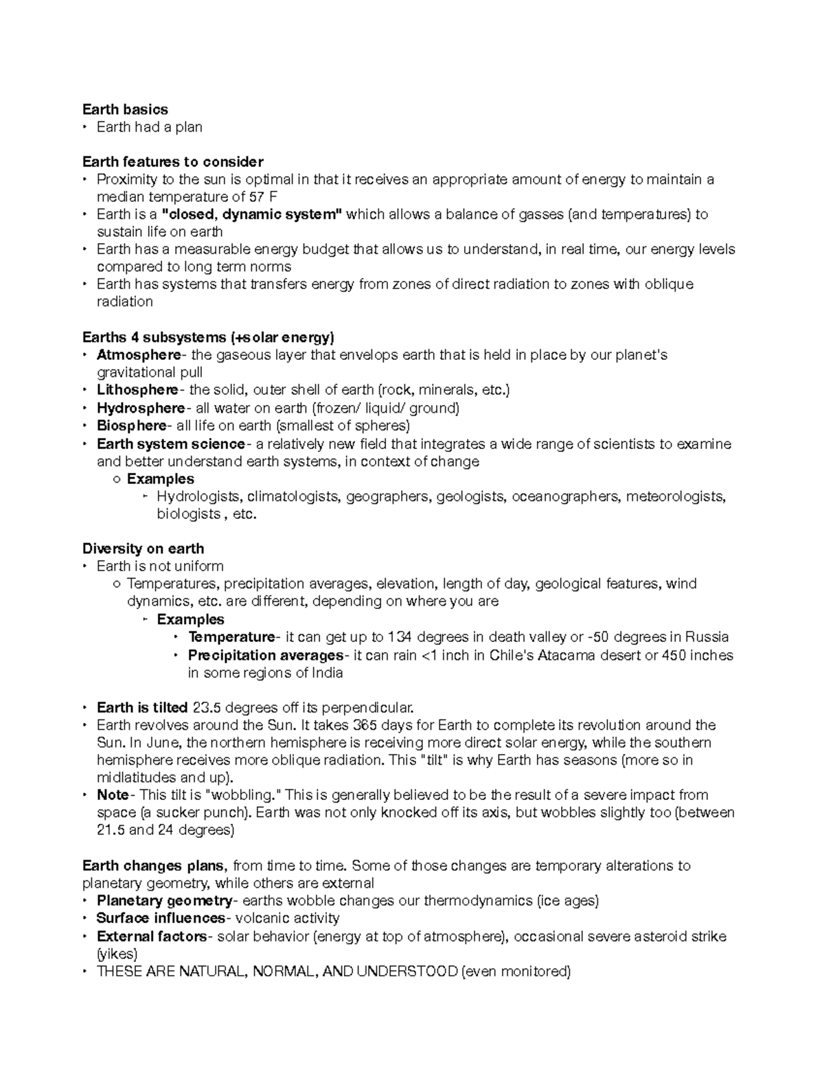 Week 2 earth basics - week 2 lecture notes - Earth basics Earth had a ...