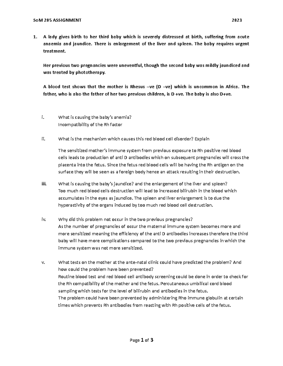 So M 205 Assignment 2022-2023 202100371 - SoM 205 ASSIGNMENT 2023 1. A lady gives birth to her ...