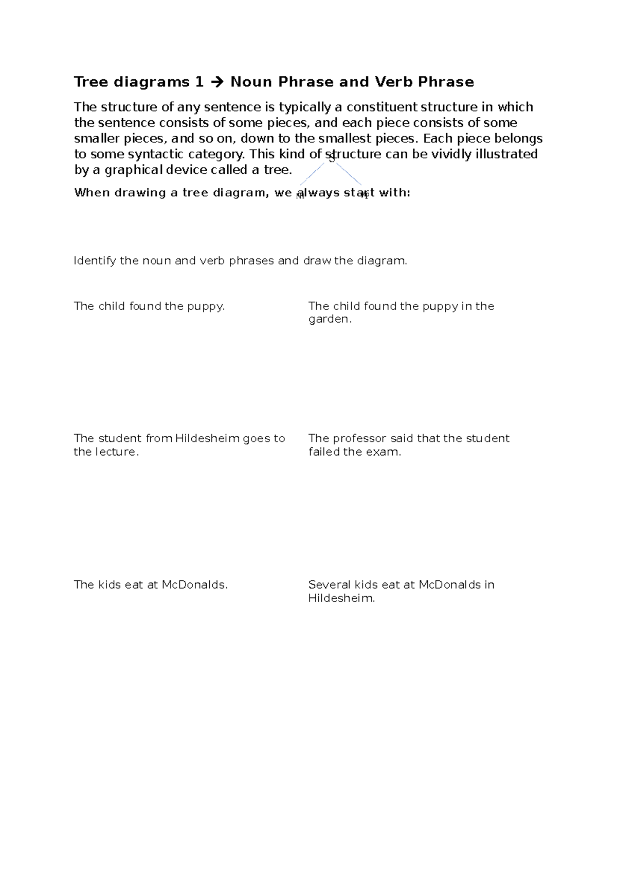 Tree diagrams 1 - NP and VP - Tree diagrams 1 Noun Phrase and Verb ...