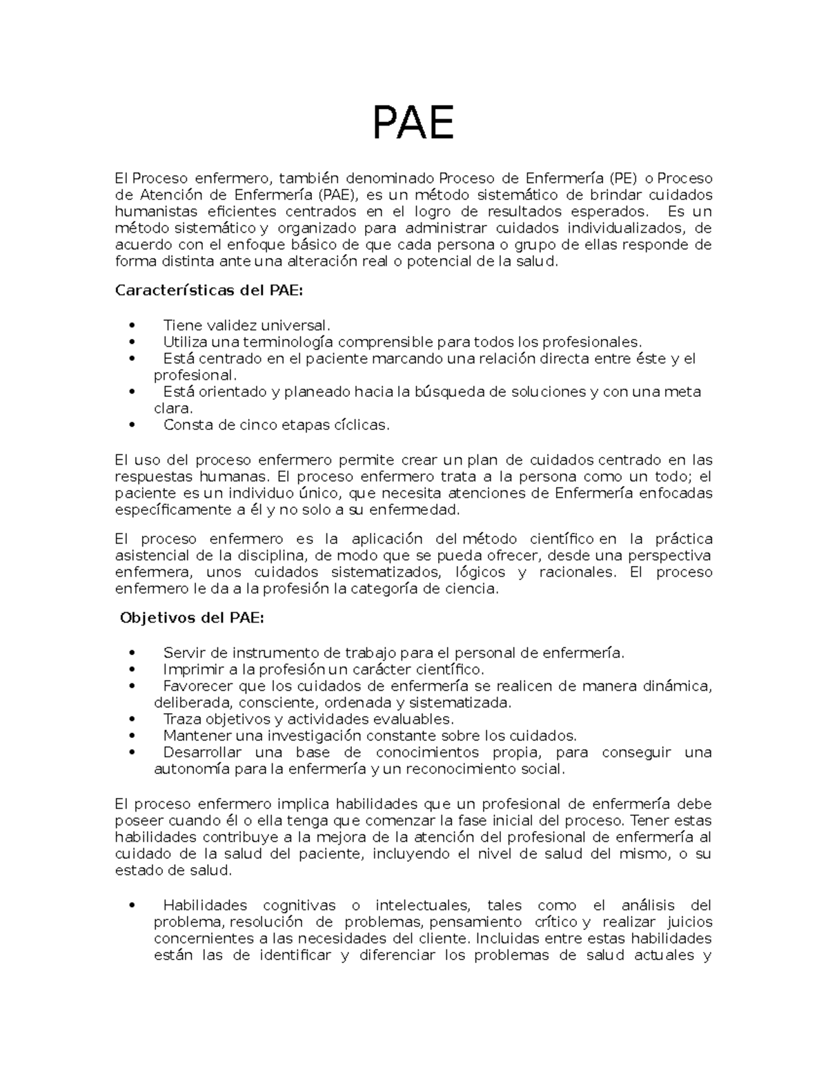 PAE - ,,,, - PAE El Proceso enfermero, también denominado Proceso de ...