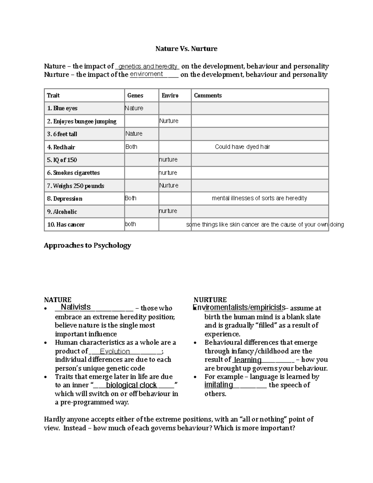 Nature v. Nurture - no way - Nature Vs. Nurture Nature – the impact of