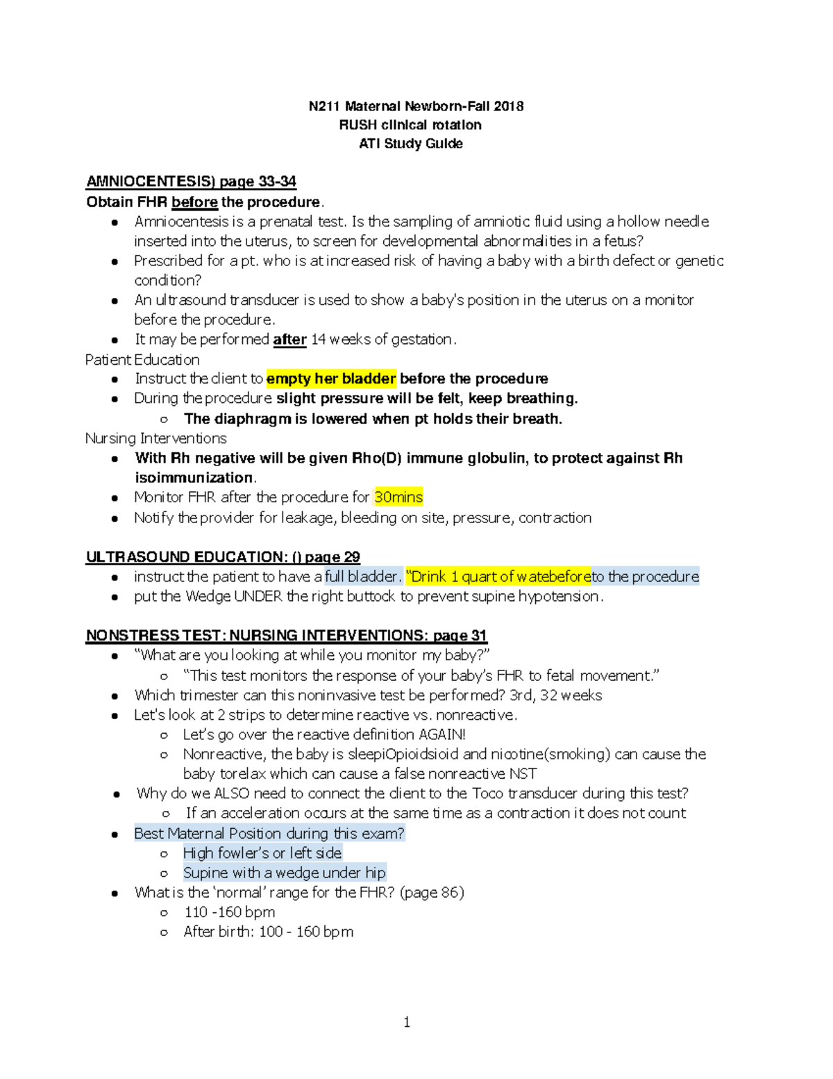 Maternal Newborn ATI exam study guide - N211 Maternal Newborn-Fall 2018 ...