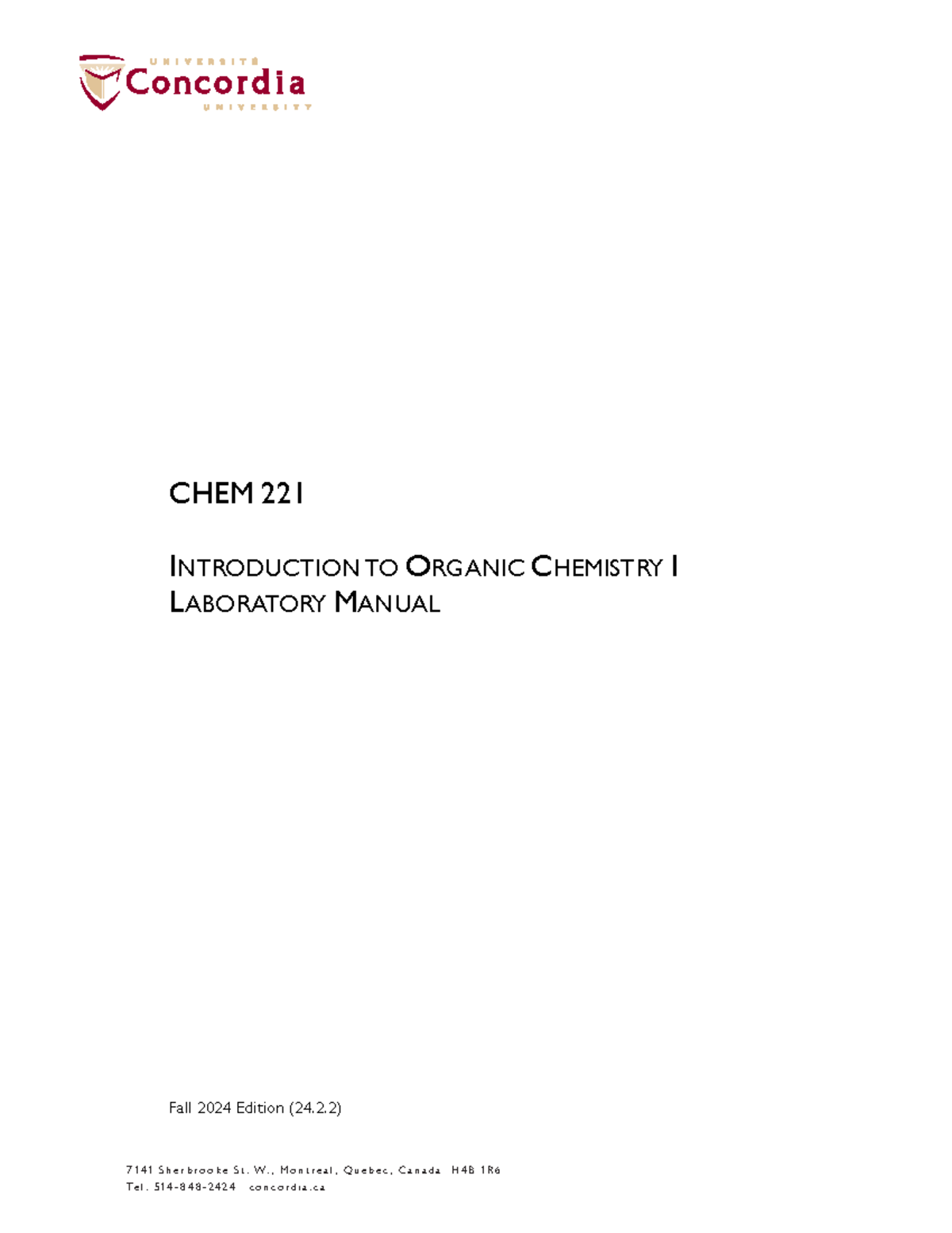 CHEM 221 Lab Manual 24 - Lab notes - 7 1 4 1 S h e r b r o o k e S t. W ...
