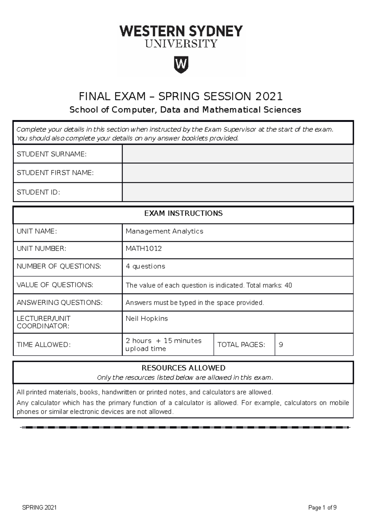 Final EXAM Spring MA - FINAL EXAM – SPRING SESSION 2021 School of ...