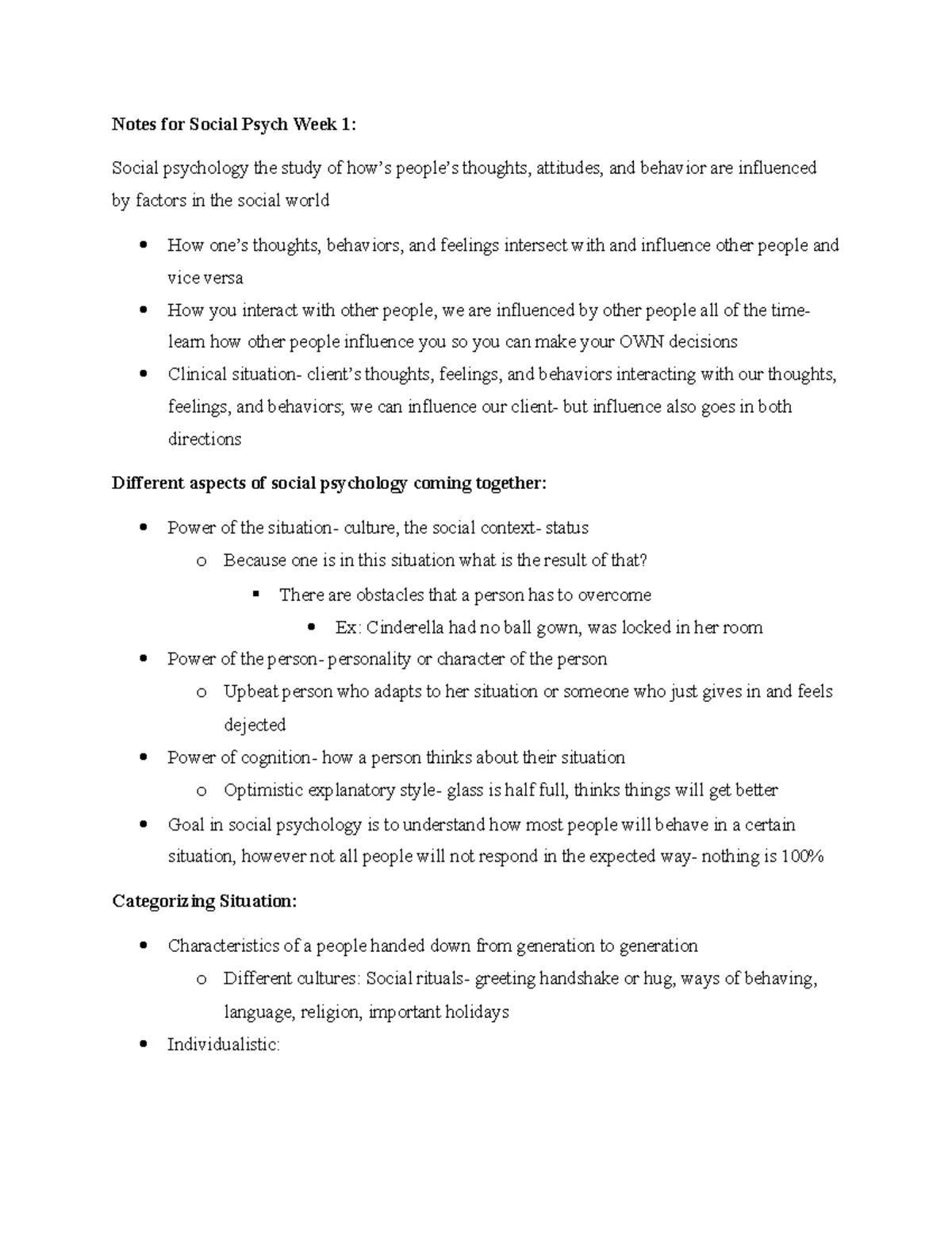 Intro to Social Psychology Notes - Notes for Social Psych Week 1 ...