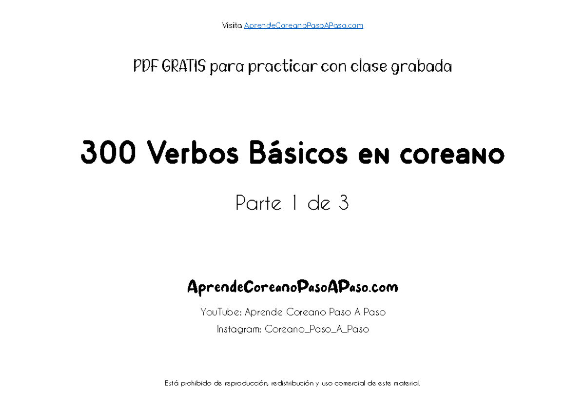 Verbos Basicos 100 parte 1 - Parte 1 de 3 YouTube: Aprende Coreano Paso ...