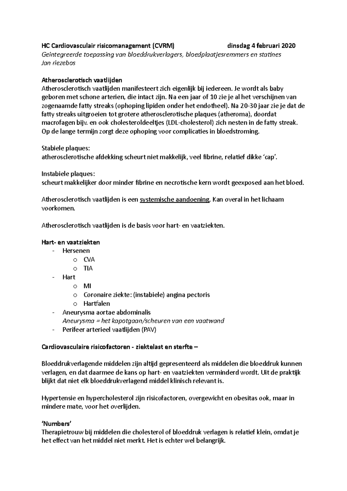 HC CVRM - Hoorcollege Cardiovasculair Risicomanagement - HC ...