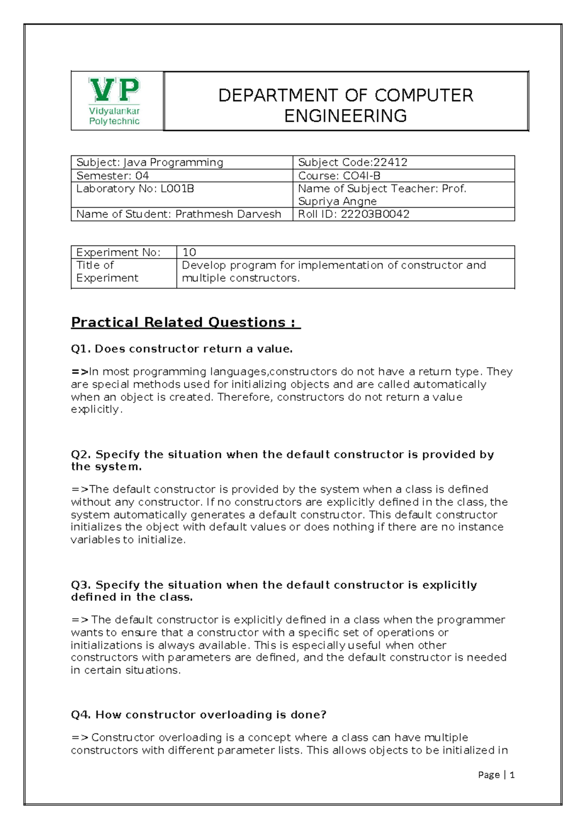 10 - Solved JPR Practical notes for 10th Practical. - DEPARTMENT OF ...