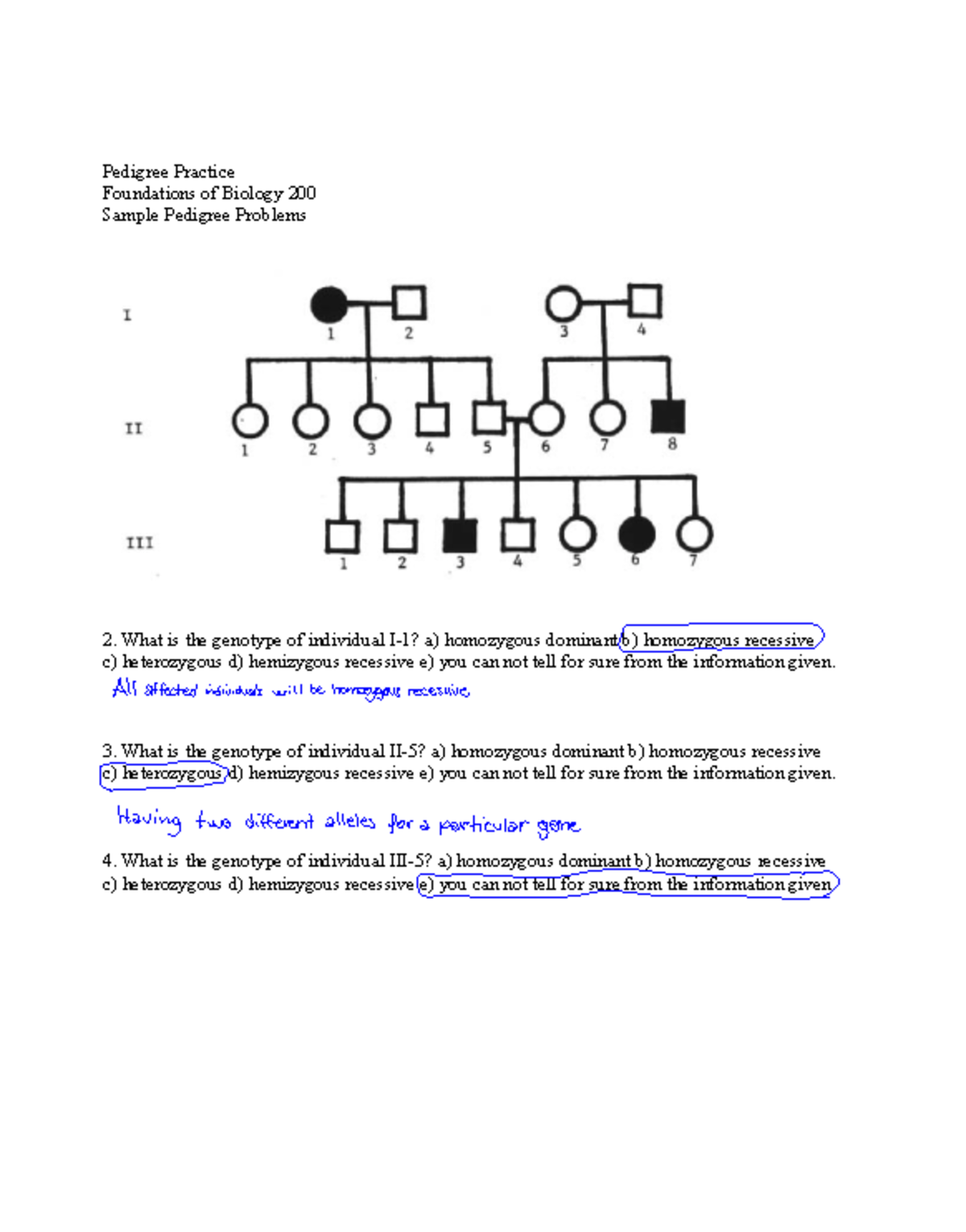 Biology 224 - Pedigree Problems practice Dr.Brothy - Pedigree Practice ...