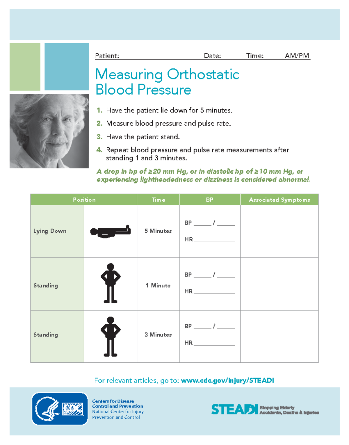 Measuring Orthostatic BP Patient Date Time AM PM Measuring